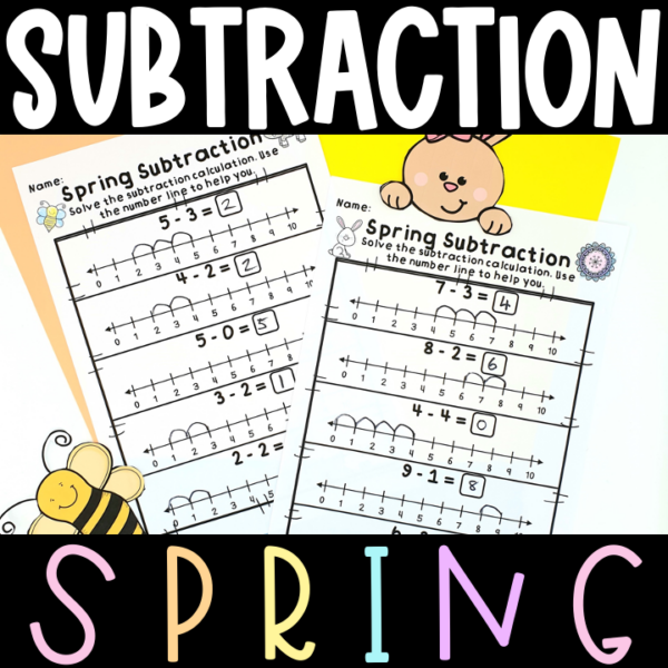 Spring Subtraction with a Number Line Worksheets Kindergarten 1st Grade ...