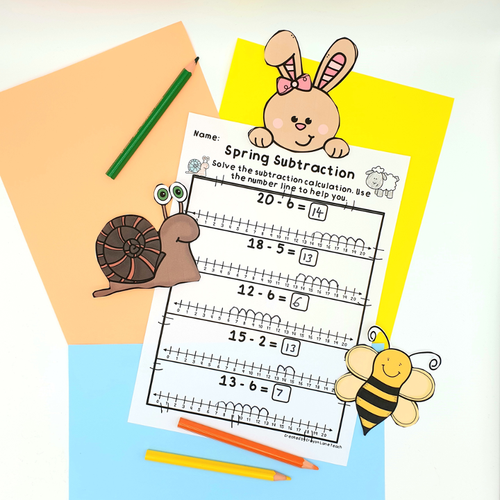 Spring Subtraction with a Number Line Worksheets Kindergarten 1st Grade ...