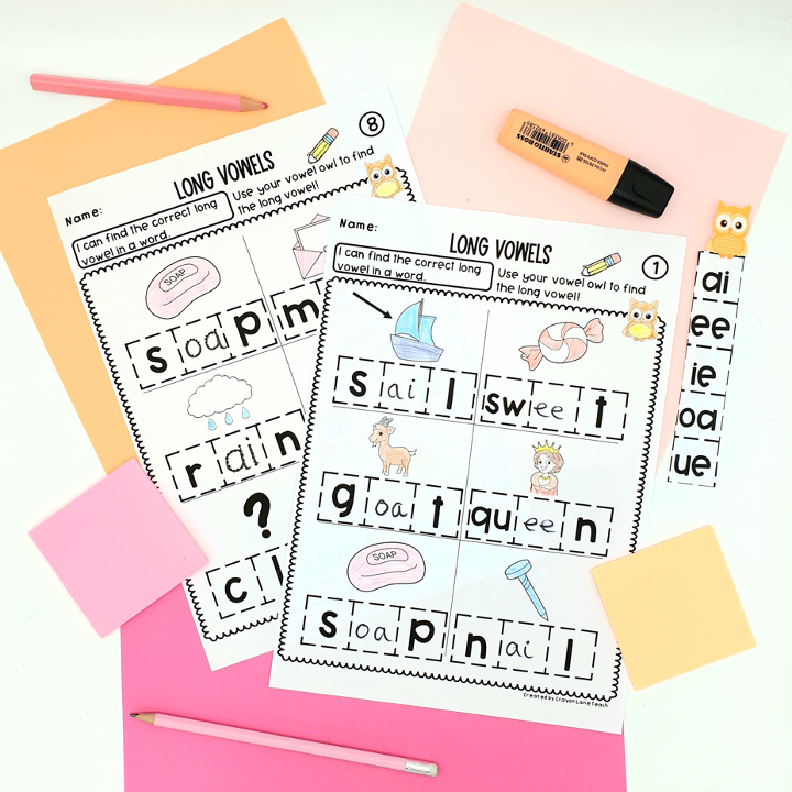 Long Vowels Worksheets Find the Missing Sound Phonics Kindergarten 1st ...