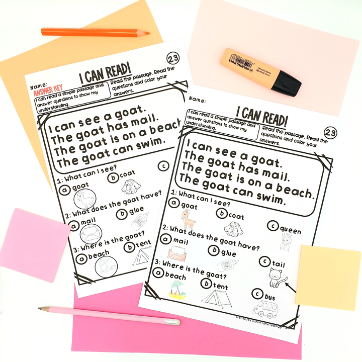 Reading Comprehension Passages Worksheets Guided Reading Kindergarten ...