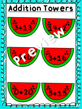 Summer Addition Numbers 0-20 Activity Pre-K Kindergarten 1st Grade ...