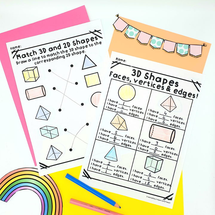 3D Shapes Worksheets Shape Properties Kindergarten 1st Grade 2nd Grade ...