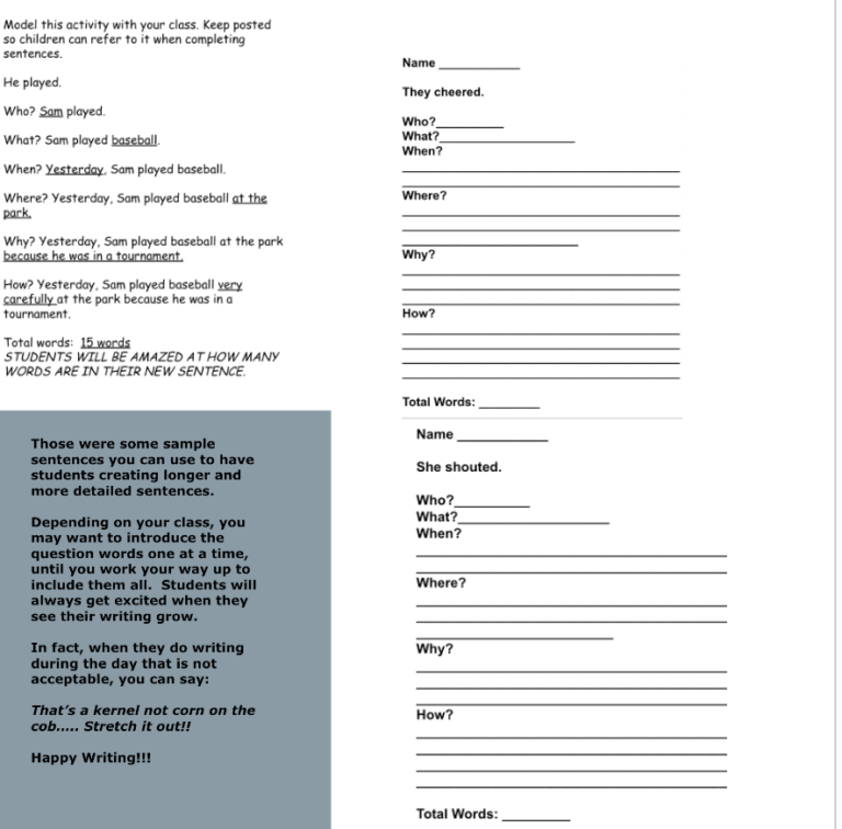 WRITING SENTENCES WITH MORE DETAILS TEACHING GUIDE | Made By Teachers