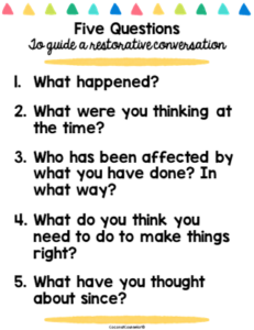 Restorative Questions Poster for Student Behavior | Made By Teachers