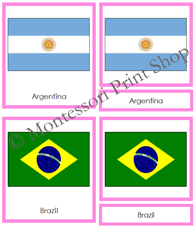 Flags of South America 3-Part Cards (color borders) - Continent Cards ...