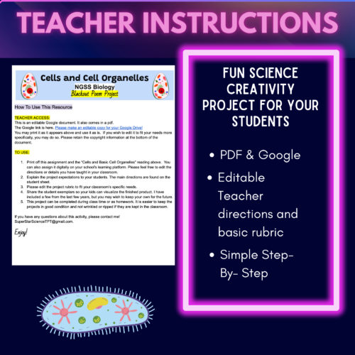 Cells and Organelles Blackout Poem Biology Project NGSS Activity Get ...