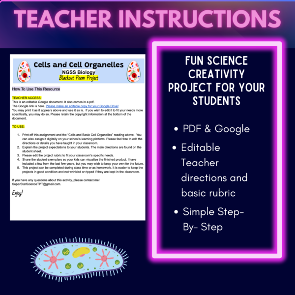 Cells and Organelles Blackout Poem Biology Project NGSS Activity Get ...