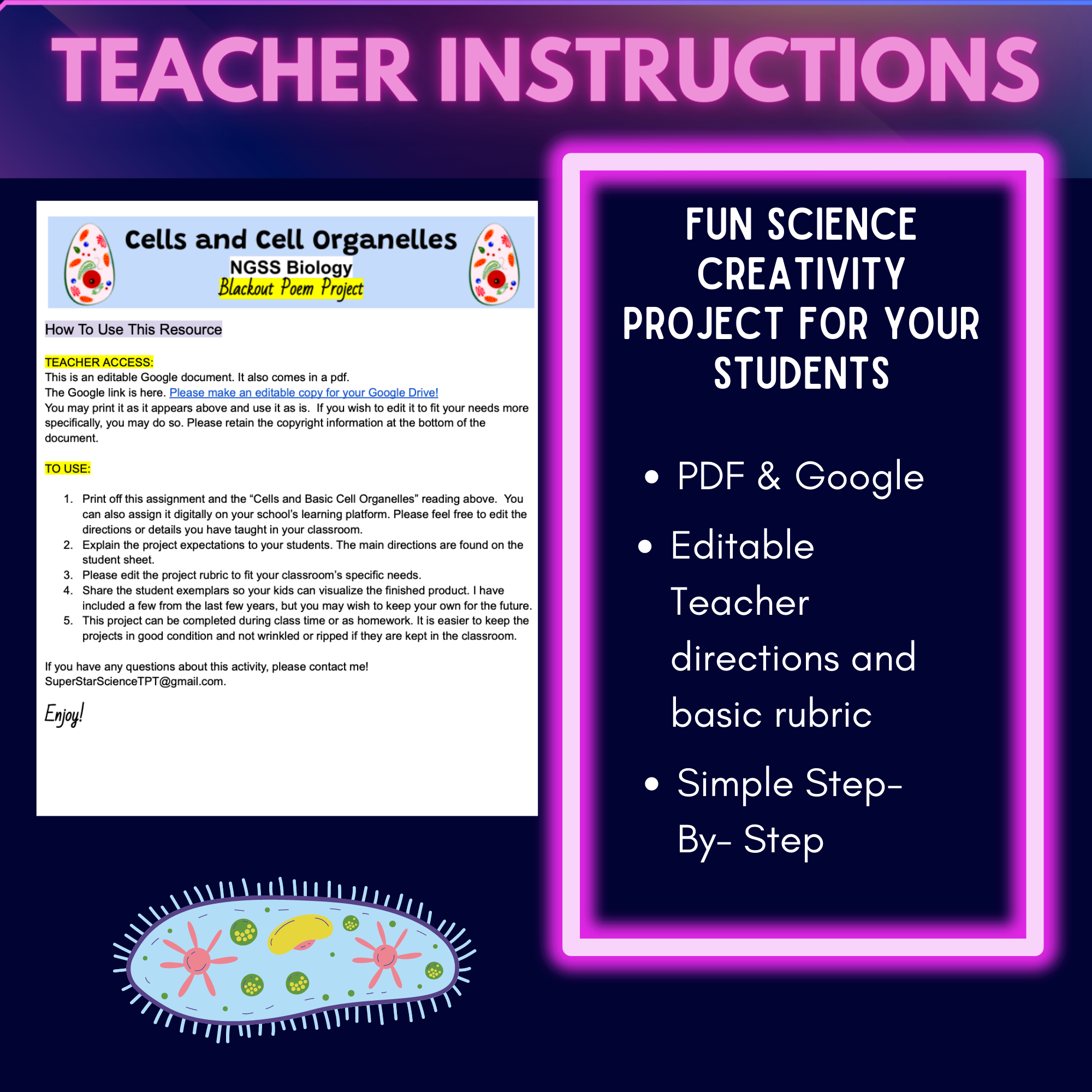 Cells and Organelles Blackout Poem Biology Project NGSS Activity Get ...