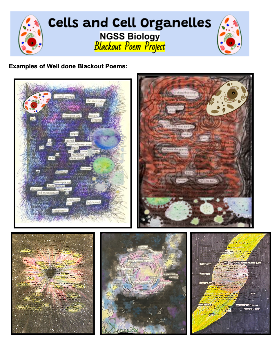 Cells and Organelles Blackout Poem Biology Project NGSS Activity Get ...
