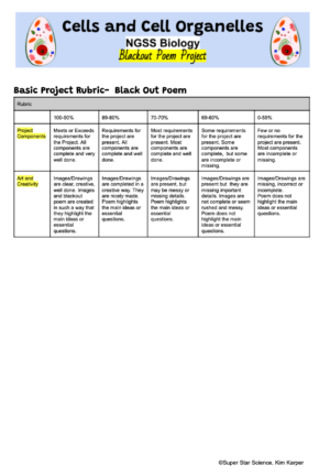 Cells and Organelles Blackout Poem Biology Project NGSS Activity Get ...