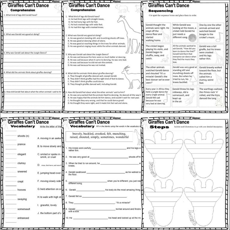 Giraffes Can’t Dance Book Companion Reading Comprehension Worksheets ...