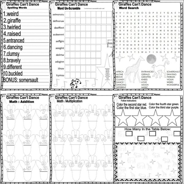 Giraffes Can’t Dance Book Companion Reading Comprehension Worksheets ...