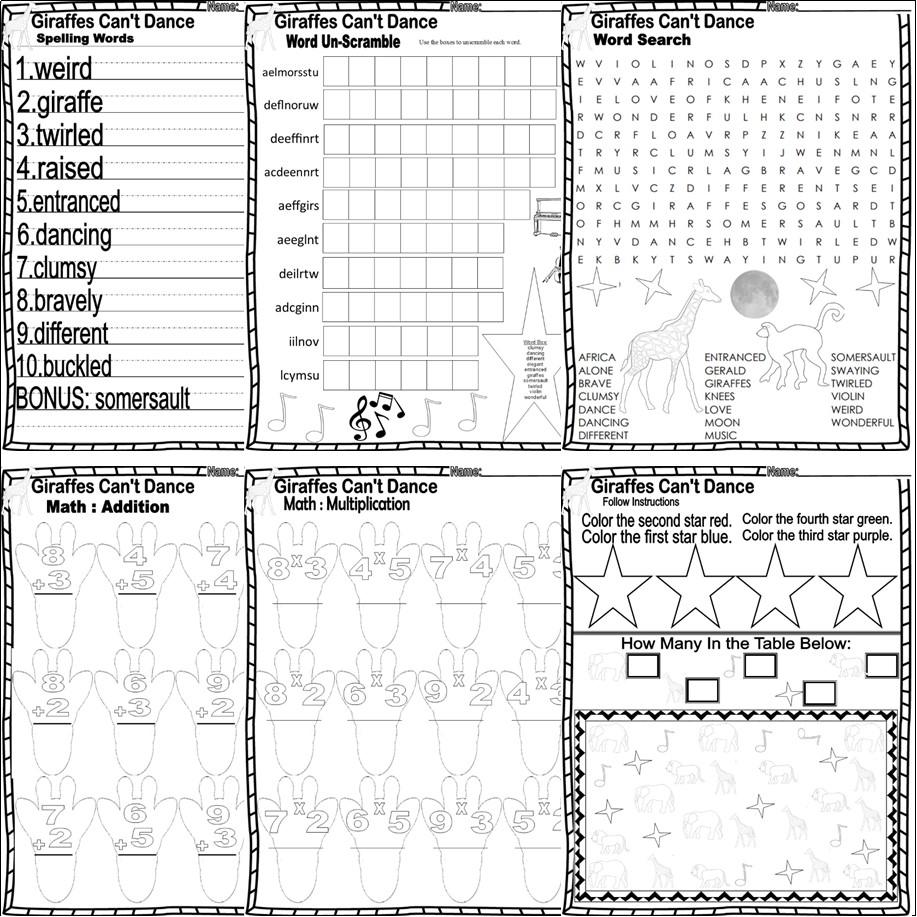 Giraffes Can’t Dance Book Companion Reading Comprehension Worksheets ...