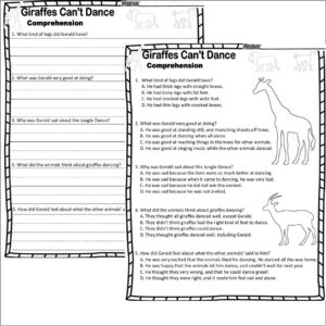 Giraffes Can’t Dance Book Companion Reading Comprehension Worksheets ...