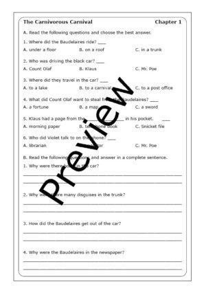 Lemony Snicket "The Carnivorous Carnival" worksheets | Made By Teachers