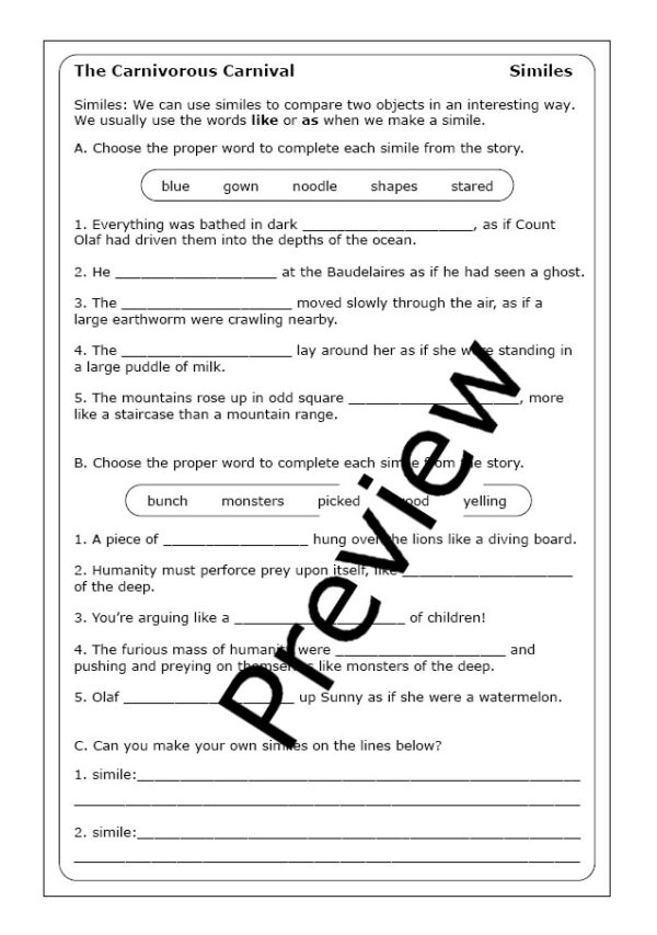 Lemony Snicket "The Carnivorous Carnival" worksheets | Made By Teachers