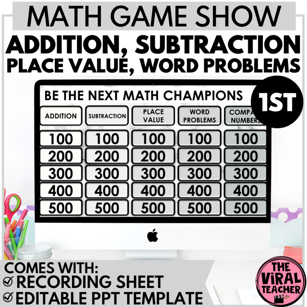 Addition and Subtraction 1st Grade Math Review PowerPoint™ Game Show ...