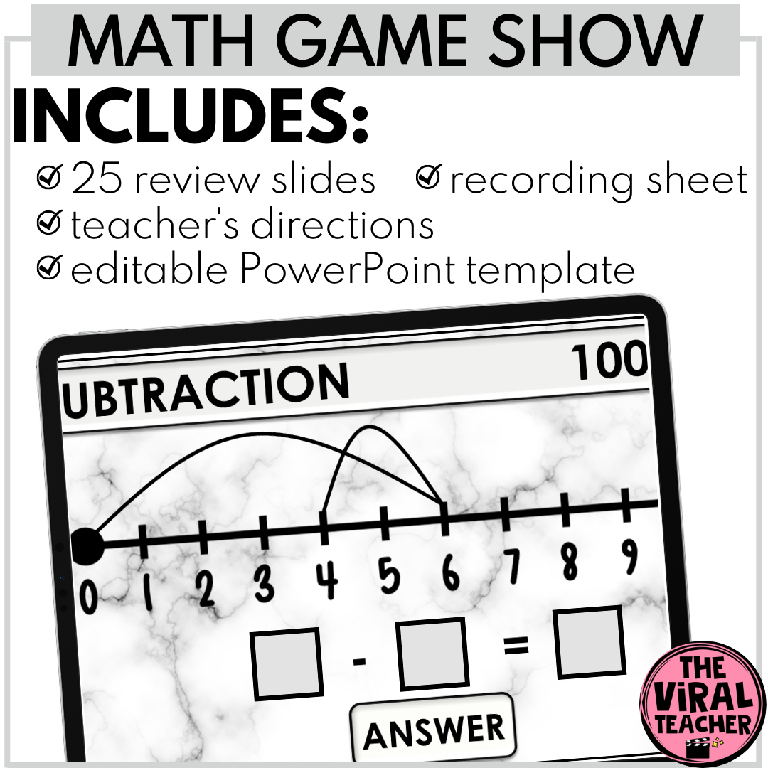 Addition and Subtraction 1st Grade Math Review PowerPoint™ Game Show ...