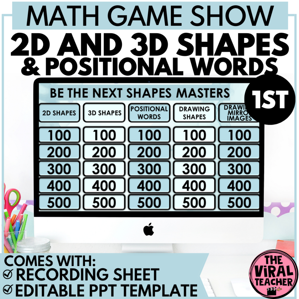 2D and 3D Shapes Activities 1st Grade Math Review PowerPoint™ Game Show ...