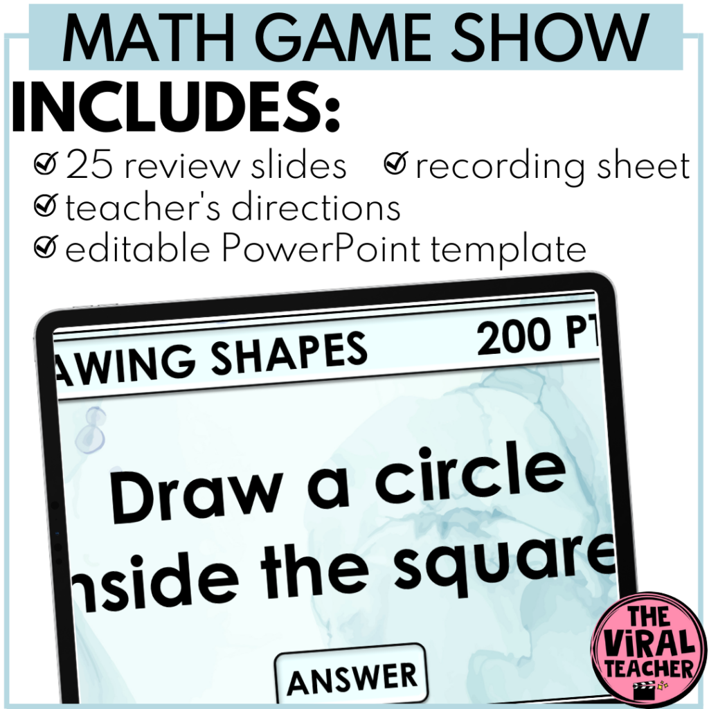 2D and 3D Shapes Activities 1st Grade Math Review PowerPoint™ Game Show ...