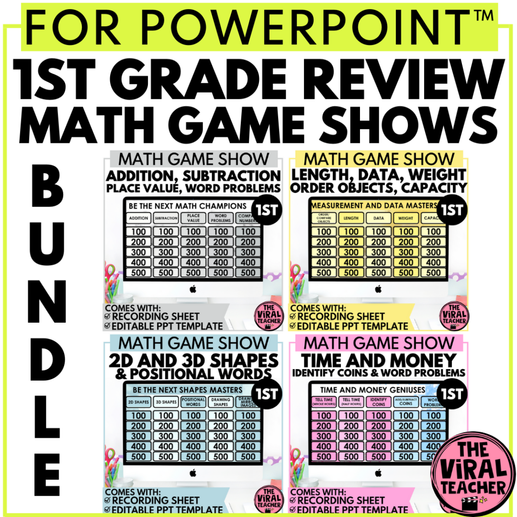 1st Grade Math Activities Math Review PowerPoint™ Game Shows Bundle ...