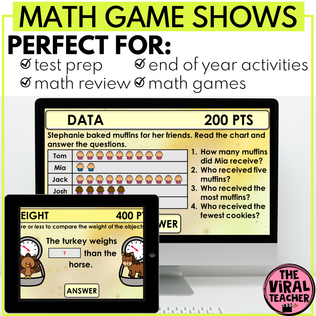 1st Grade Math Activities Math Review PowerPoint™ Game Shows Bundle ...