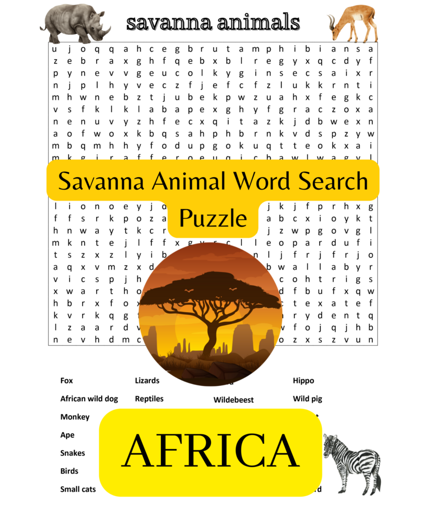 Animals of The African Savanna Word Search Puzzle Worksheet Activity ...