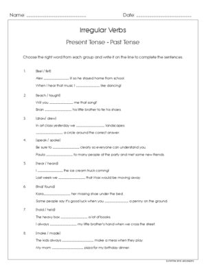 Irregular Verbs - Present and Past Tenses - 4 worksheets - Grades 2-3 ...