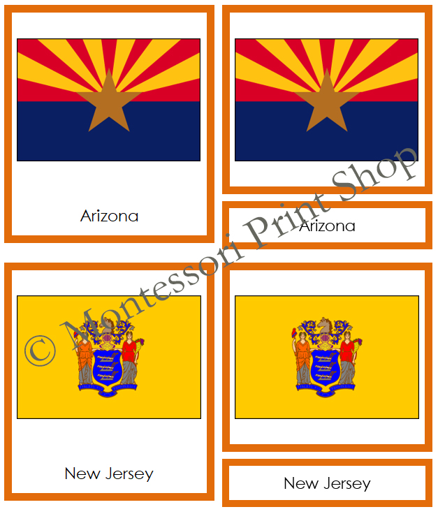 Flags of the United States of America 3-Part Cards (color borders ...