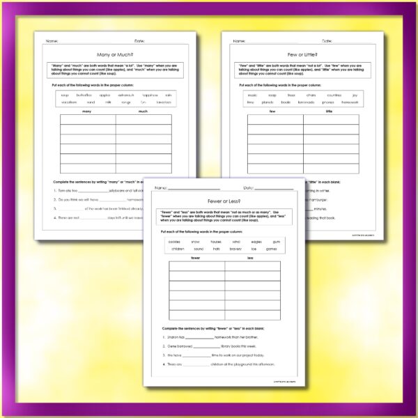 Many-Much-Few-Little-Fewer-Less - Easily-Confused Words - Grades 3-5 ...