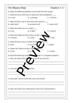 Lemony Snicket "The Slippery Slope" worksheets | Made By Teachers