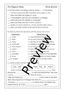 Lemony Snicket "The Slippery Slope" worksheets | Made By Teachers
