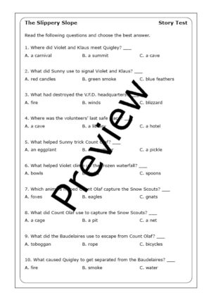 Lemony Snicket "The Slippery Slope" worksheets | Made By Teachers