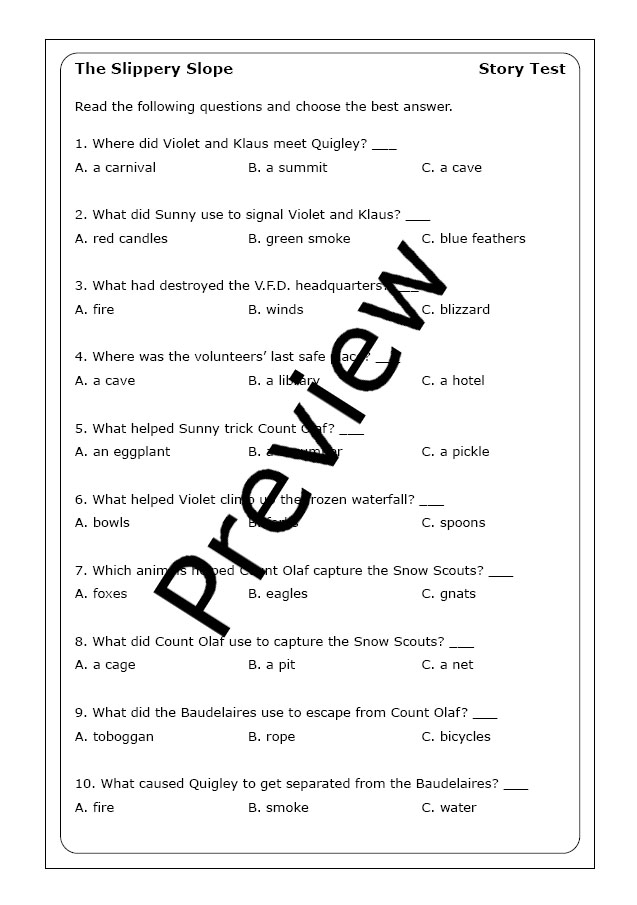 Lemony Snicket "The Slippery Slope" worksheets | Made By Teachers