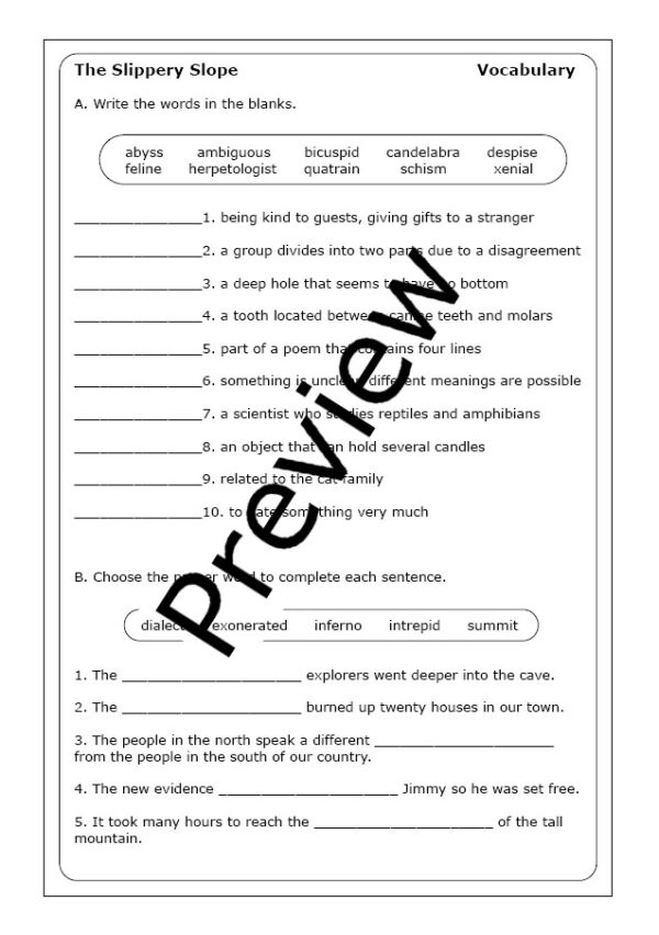 Lemony Snicket "The Slippery Slope" worksheets | Made By Teachers