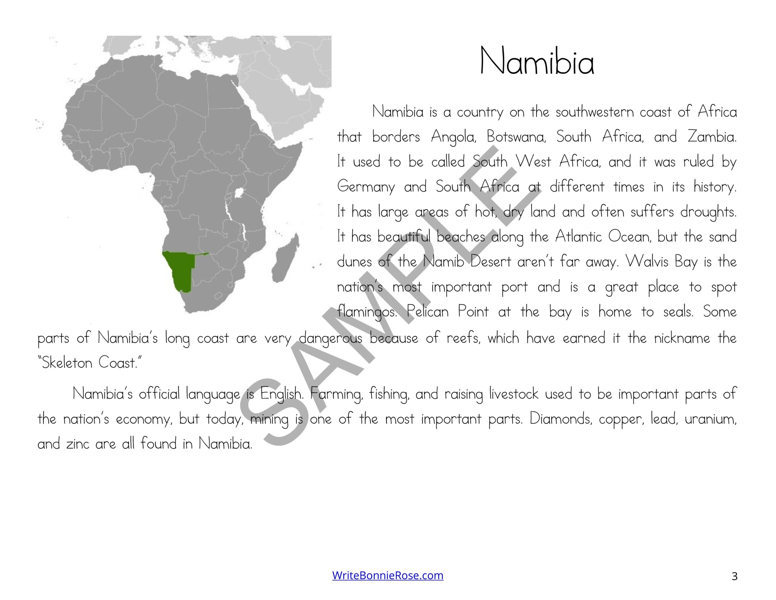 My Book About Namibia with Cursive Copywork | Made By Teachers