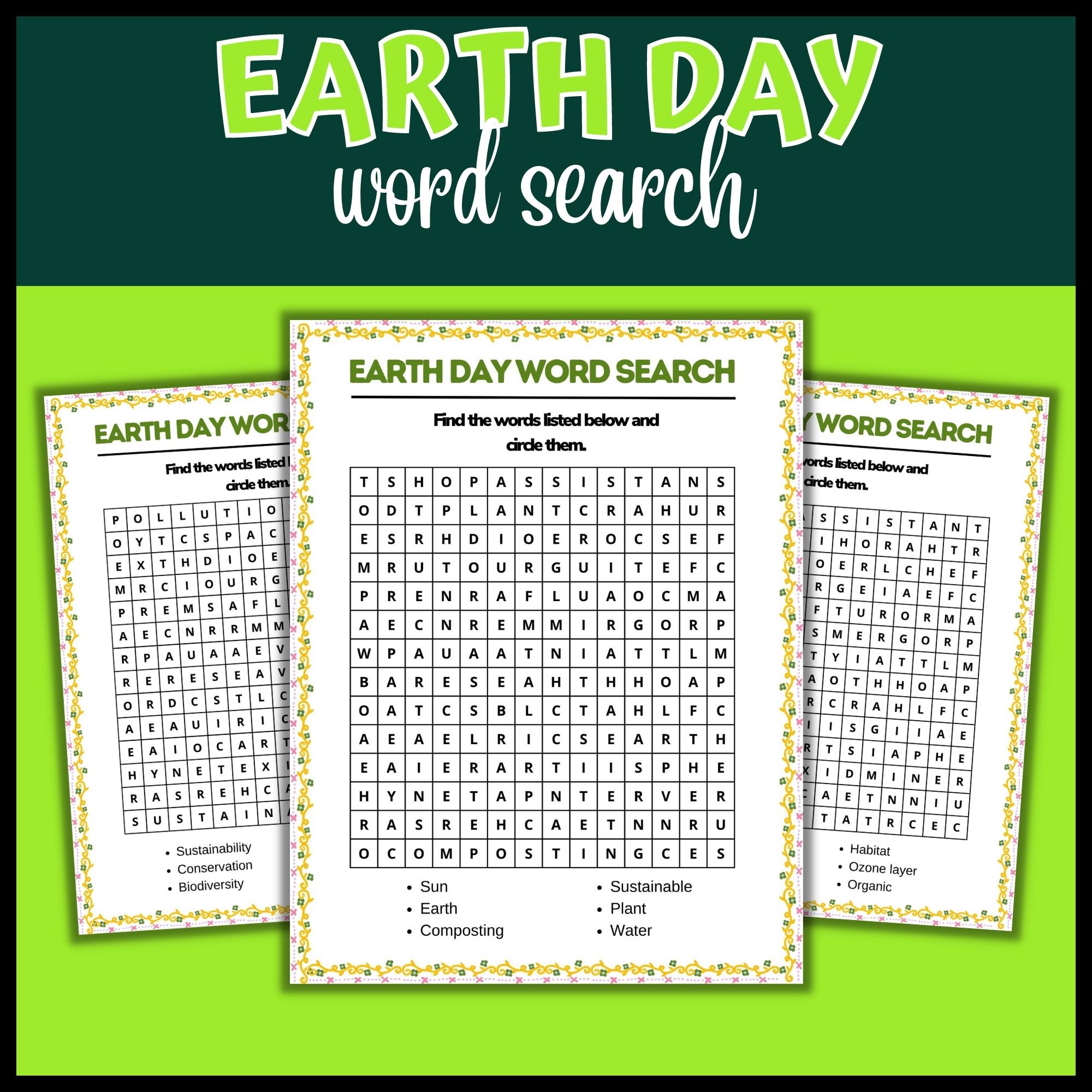 Earth Day Word Search Puzzle | Earth Day Vocabulary Worksheets | Made ...