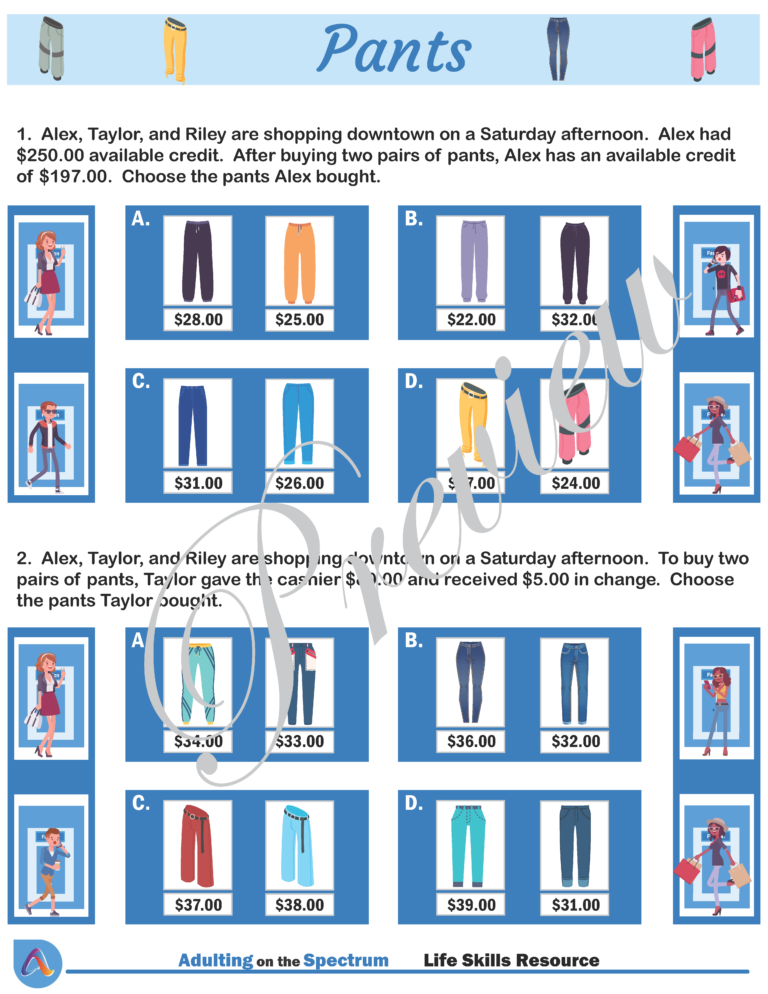 Level 1 Clothes Shopping Money Math No-Prep SPED Independent Living ...