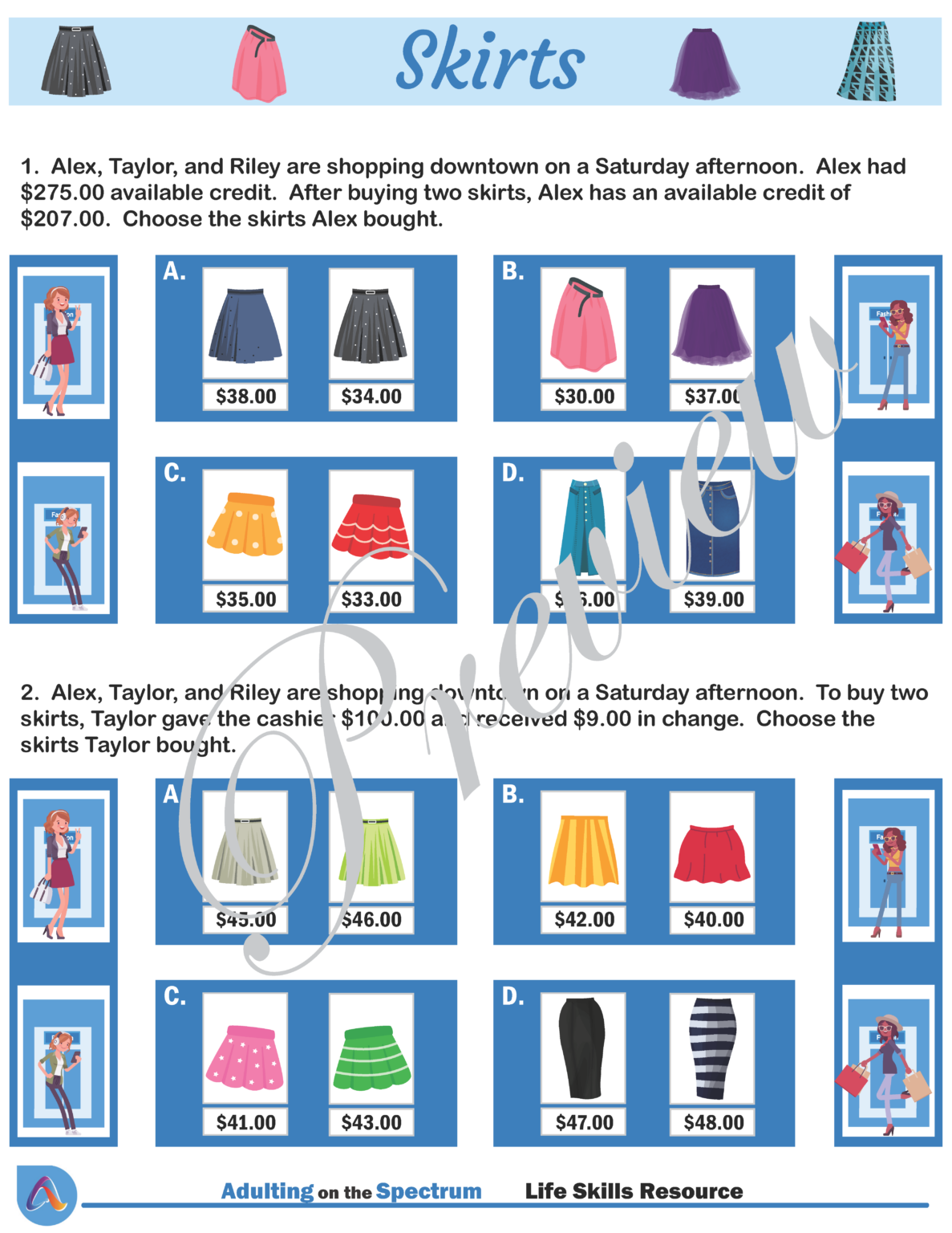 Level 1 Clothes Shopping Money Math No-Prep SPED Independent Living ...