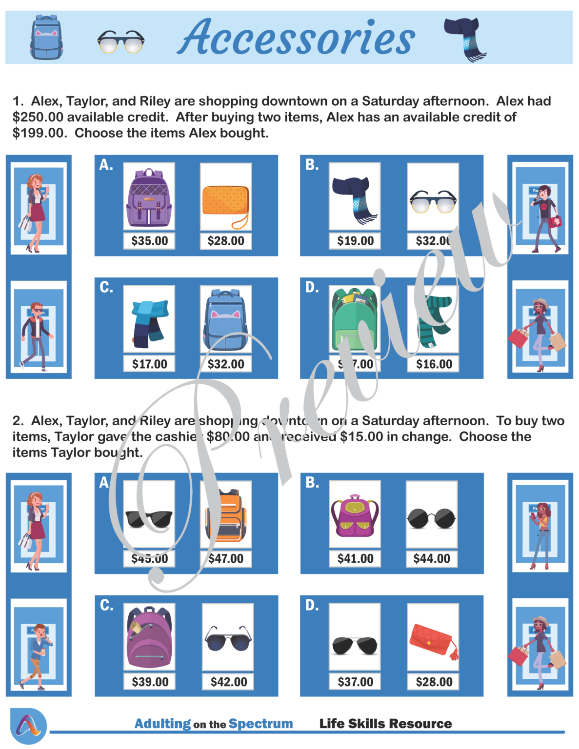 Money Math Life Skills Worksheet - Level 1 Clothes Shopping | Made By ...