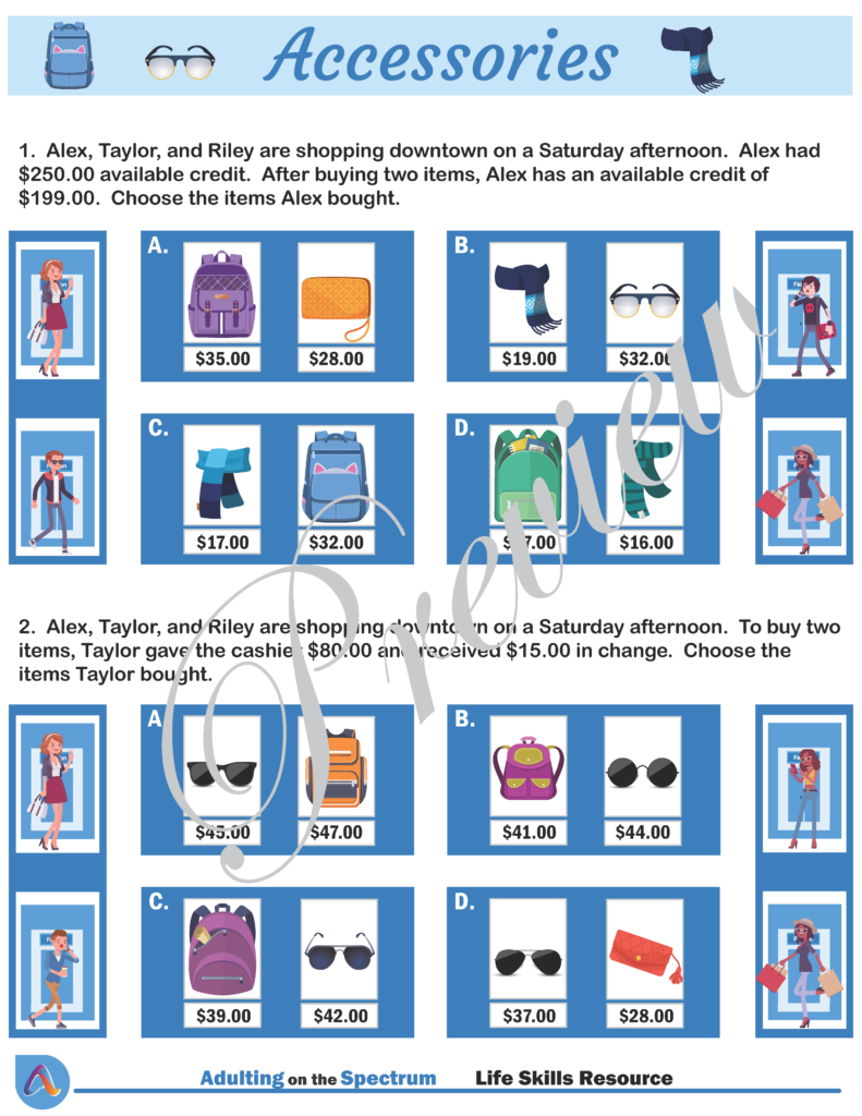 Money Math Life Skills Worksheet - Level 1 Clothes Shopping | Made By ...