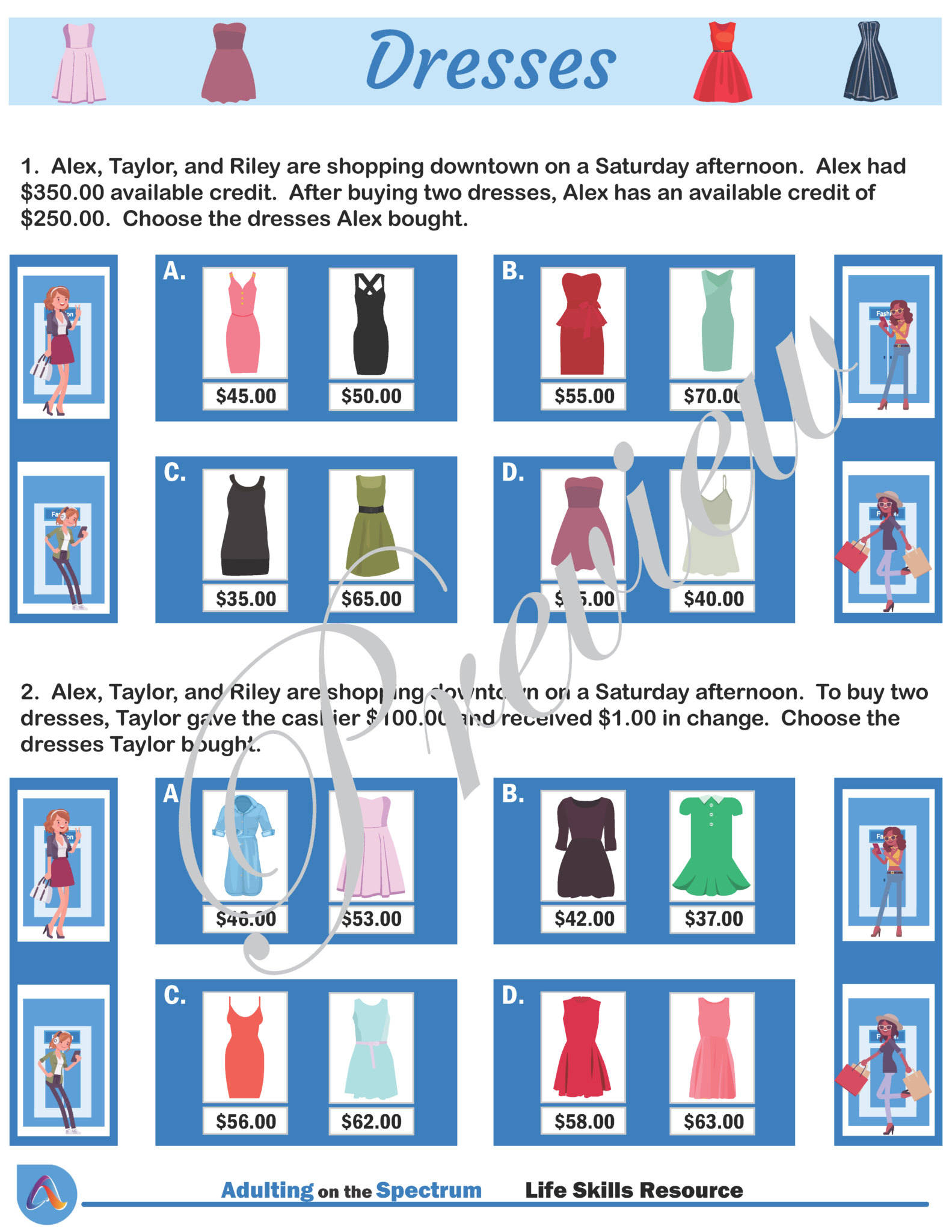 Level 1 Clothes Shopping Money Math No-Prep SPED Independent Living ...