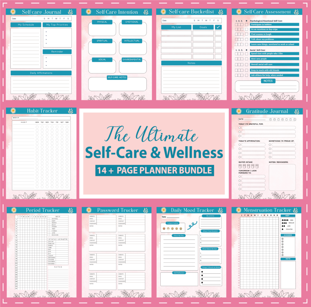 Self Care Journal & Wellness Planner BUNDLE! | Wellbeing Mindfulness ...