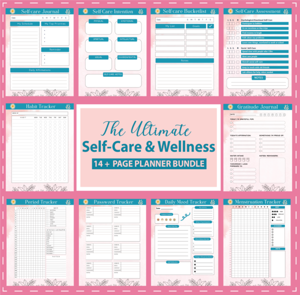 Self Care Journal & Wellness Planner BUNDLE! | Wellbeing Mindfulness ...