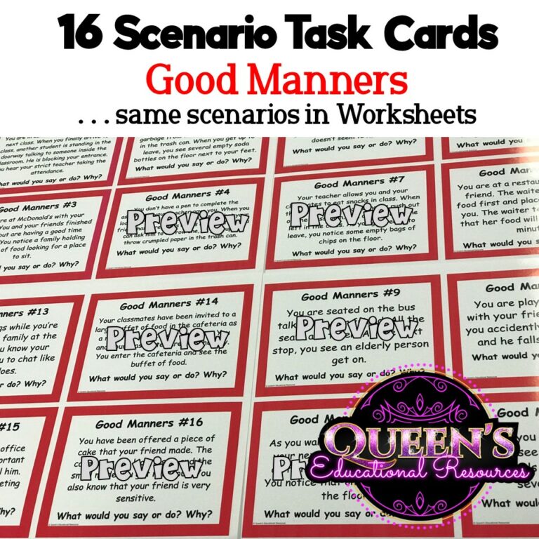 Good Manners Scenario Task Cards and Worksheets | Made By Teachers