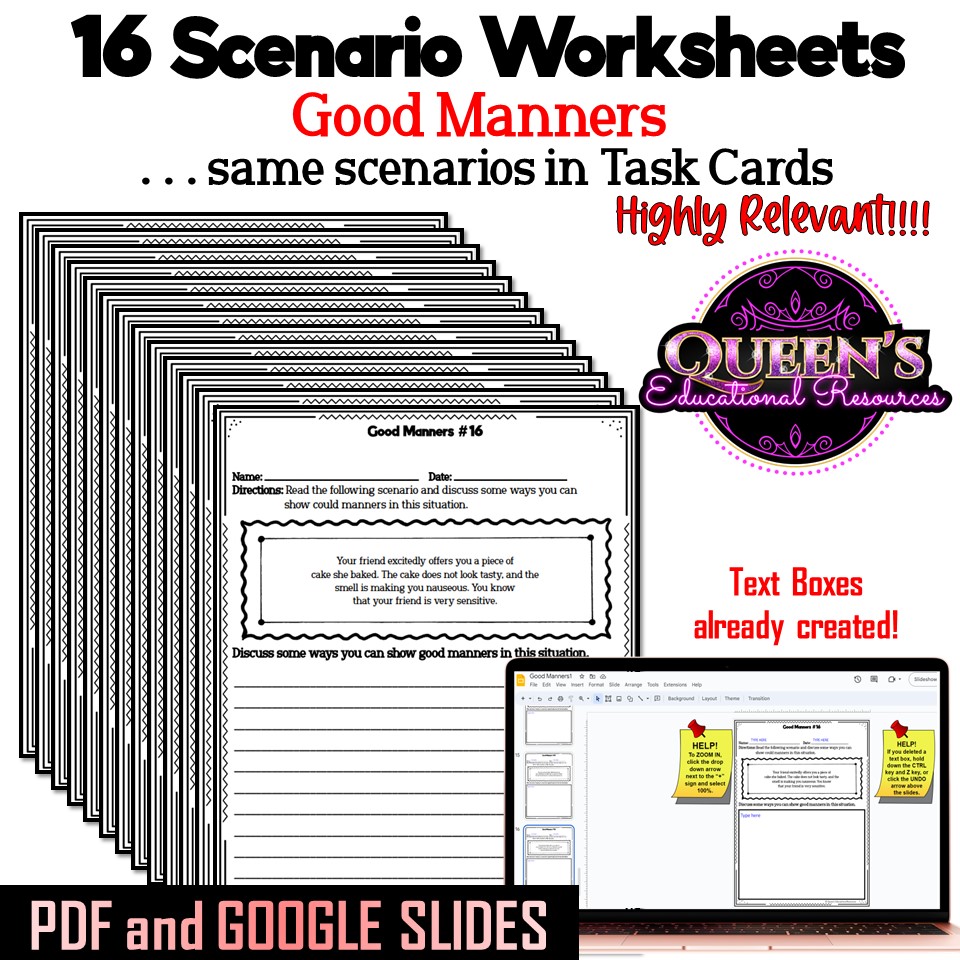 Good Manners Scenario Task Cards and Worksheets | Made By Teachers