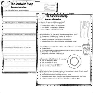 The Sandwich Swap Book Companion Reading Comprehension Worksheets ...