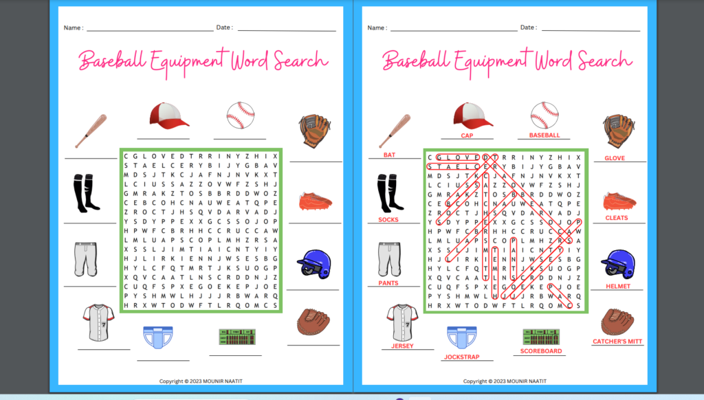 Baseball Equipment Word Search - Baseball Equipment Word Puzzles - Mind ...