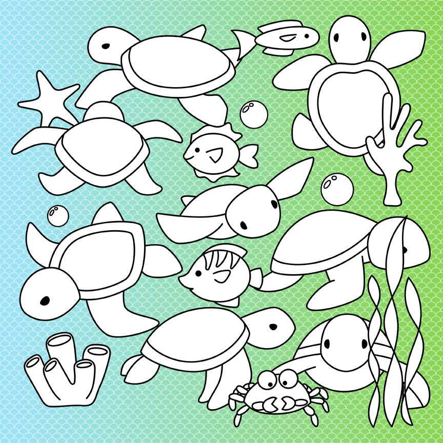Sea Turtles Clipart - Ocean Animal Clip Art - Commercial Use OK | Made ...