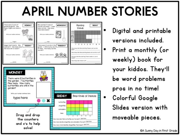 April Number Stories (printable and digital versions) | Made By Teachers